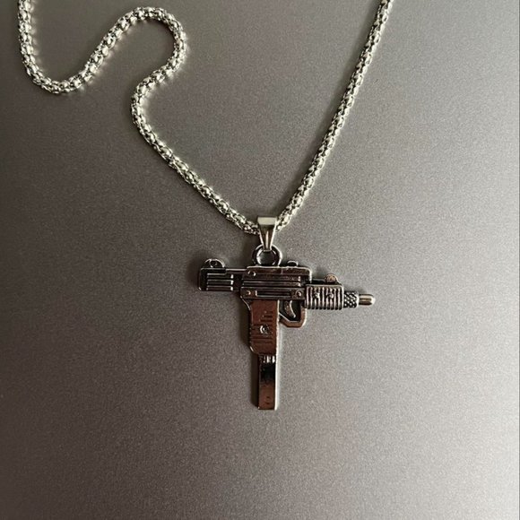 Accessories | Y2k 200s Heavy Metal Silver Gun Pendant Mini Uzi Chain ...